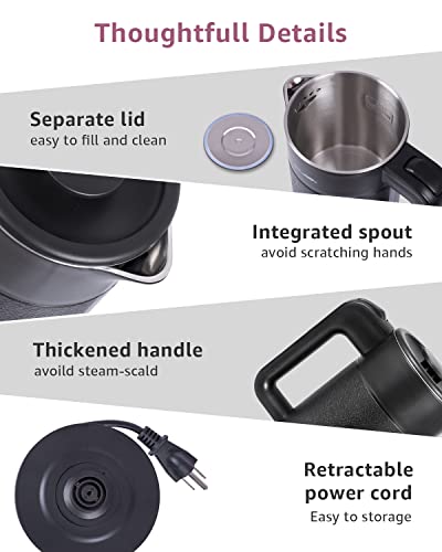 WTJMOV 0.6L Small Electric Tea Kettle Lightweight, Double Wall Hot Water Boiler Stainless Steel Auto Shut-off, 120V Portable Travel Electric Kettle Fast Boil for Tea and Coffee, Black