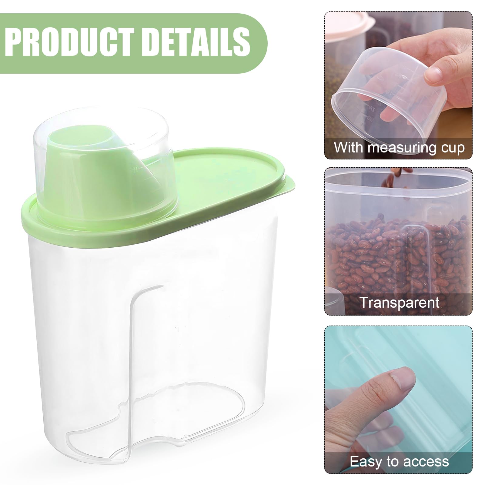 Ksheria 2 Pcs Grain Storage Jar with Measuring Cup Organiser Food Storage Organiser Dry Goods Sealed Jar Rice Bucket, Kitchen Organiser for Cereals, Flour, Rice and More, Grain Dispenser. (1.9L)