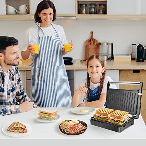 Panini Press Grill, Aigostar 1000W Sandwich Maker with Non-Stick Double Flat Cooking Plate, Indicator Light, Locking Lid, Cool Touch Handle, Panini Maker Electric Indoor Grill Easy to Storage & Clean