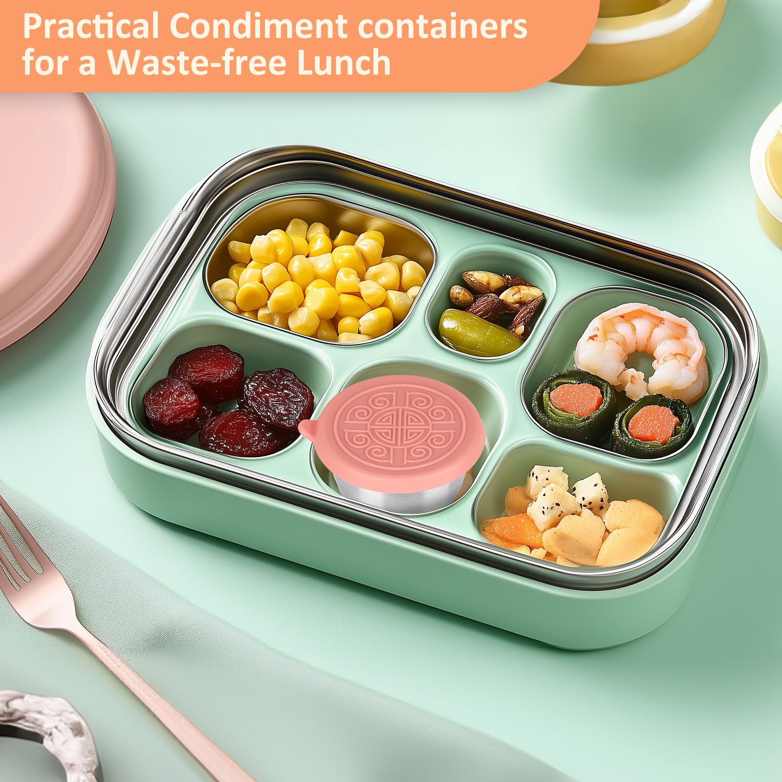 QWEIDHI 6x1.6 Oz Salad Dressing Containers With Lids, Stainless Steel Small Condiment Containers with Leakproof Silicone Lids, Reusable Sauce Containers for Lunch Boxes