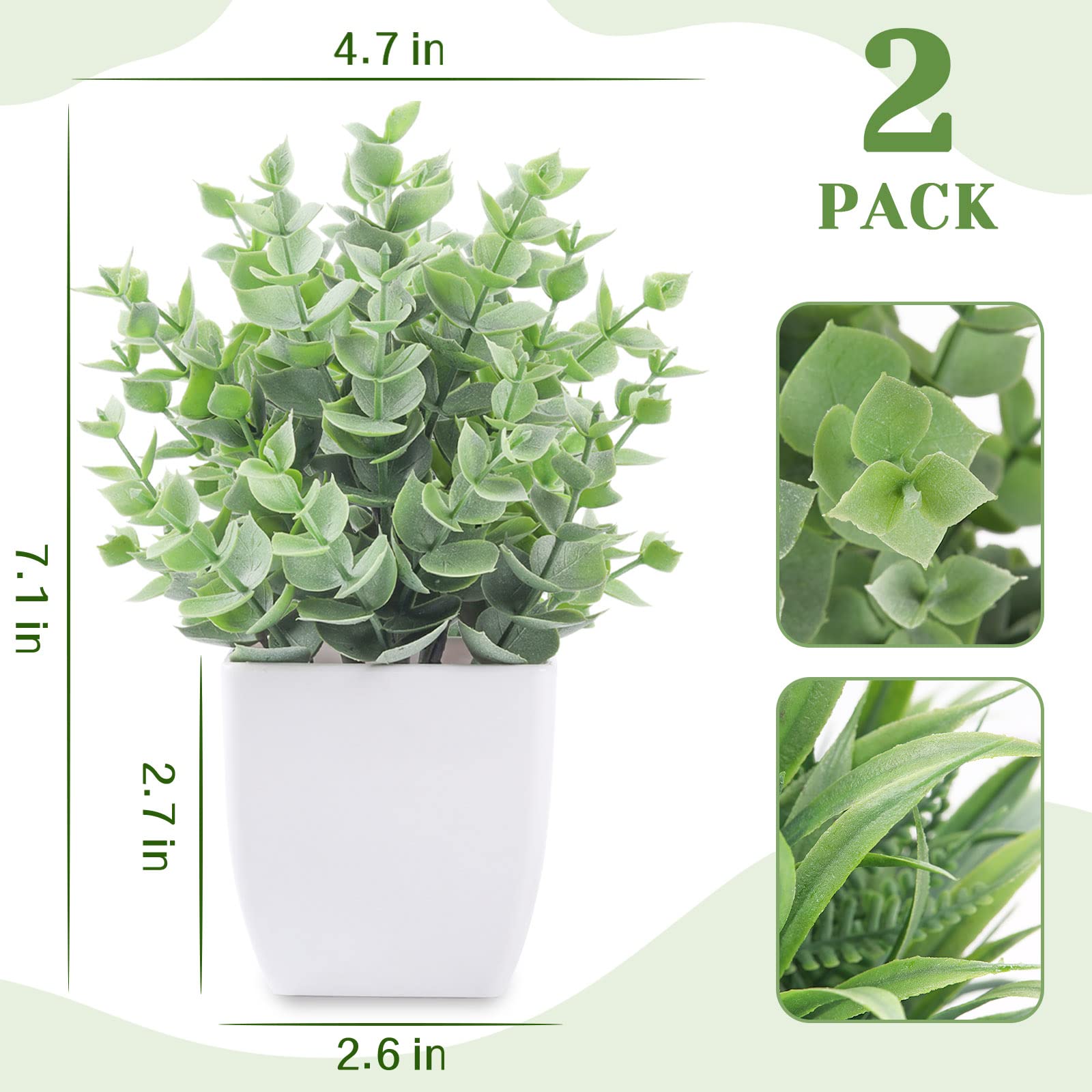 Der Rose 2 Packs Small Fake Plants Mini Artificial Potted Plants for Table Desk Home Bathroom Office Decor…