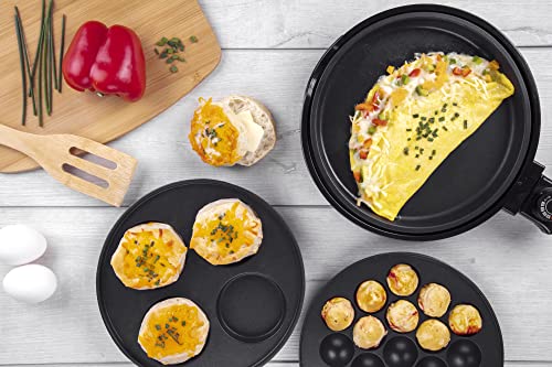 Multi Baker Deluxe- Electric Appliance with Temperature Control, 3 Interchangeable Skillets for Grilling, Baking or Dessert Making- Grilled Cheese, Omelets, Personal Pizza, Takoyaki, Sandwiches, Cake Pops & More, Great Gift