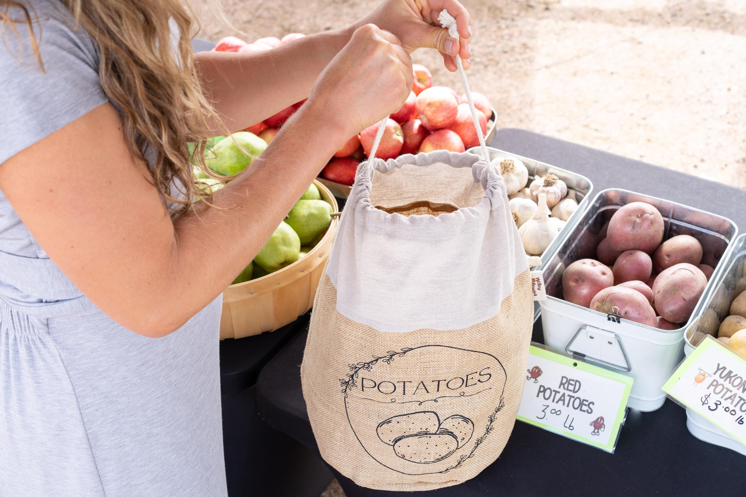 Potato Storage Bag | Natural Jute Potato Onion Garlic Storage Set for Pantry | Breathable & Fresh Onion Potato Storage | Easy to Clean Potato and Onion Storage Bag | Air Flow, Light Blocking