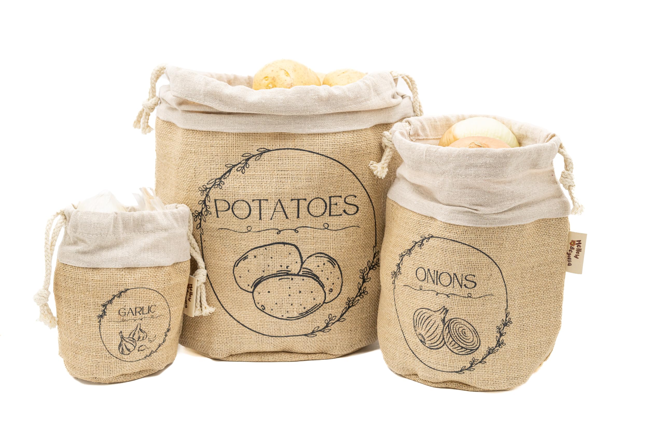 Potato Storage Bag | Natural Jute Potato Onion Garlic Storage Set for Pantry | Breathable & Fresh Onion Potato Storage | Easy to Clean Potato and Onion Storage Bag | Air Flow, Light Blocking