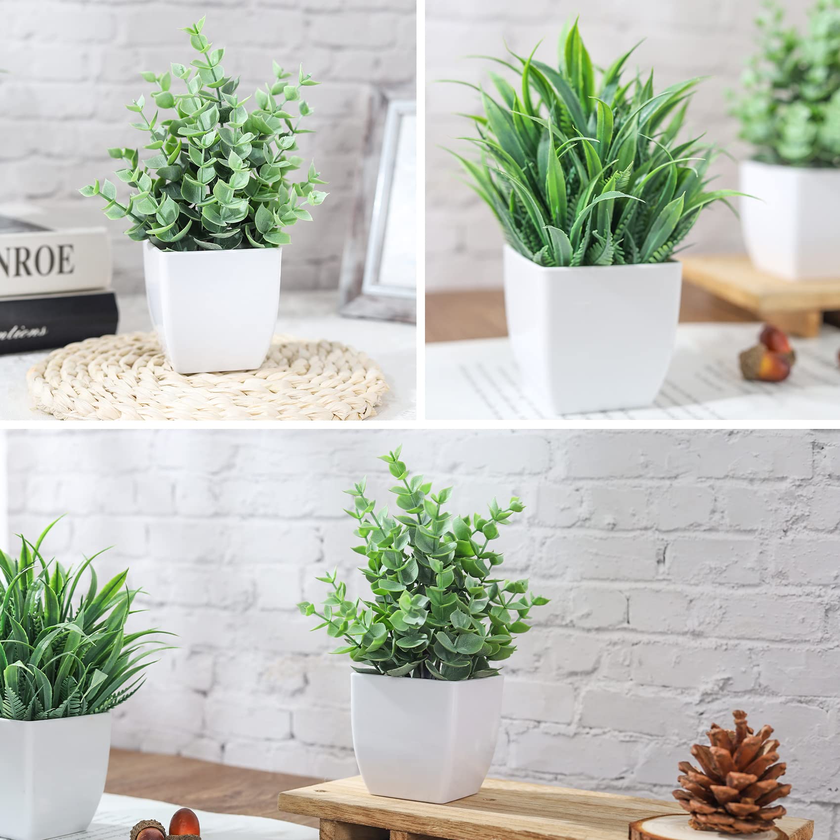 Der Rose 2 Packs Small Fake Plants Mini Artificial Potted Plants for Table Desk Home Bathroom Office Decor…