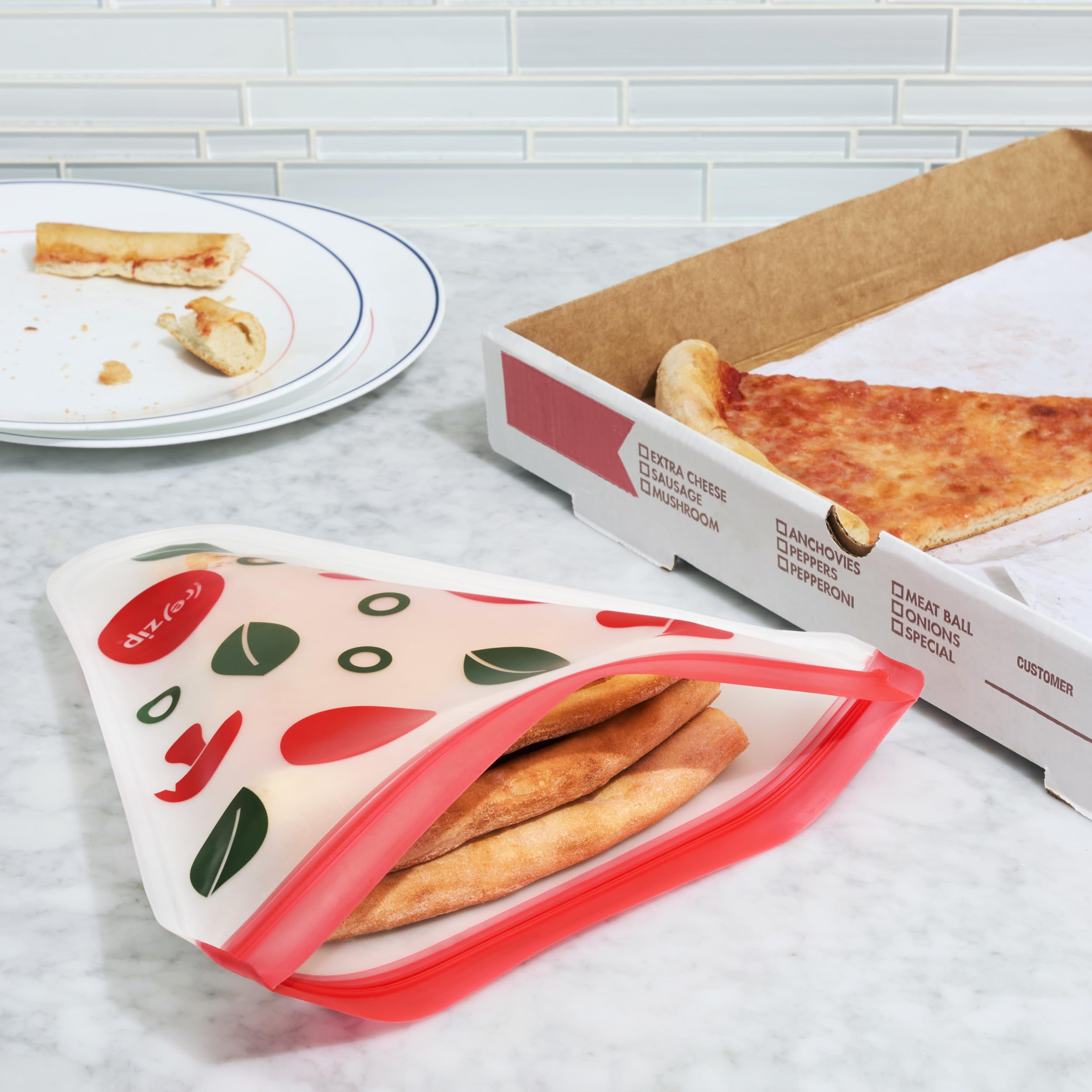 (re)zip Pizza Saver 2 pc Kit | Includes (2) Airtight Pizza Storage Bags | BPA-Free, Leakproof, Freezer-safe and Space-Saving Design | Keeps Pizza Fresh and Flavorful | Ideal for Leftovers
