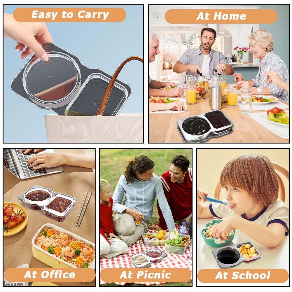SEILETOO 40PCS Double Compartment Condiment Containers with Lids, 2025 New Disposable 2 Compartment Snack Containers, Plastic Bento Boxes for Office,Picnic,Microwave Safe
