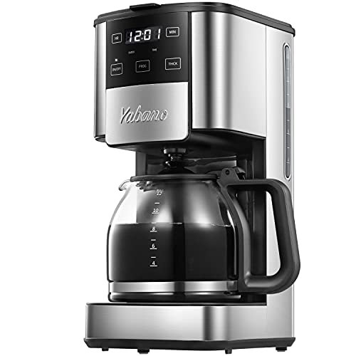 Programmable Coffee Maker, 12 Cups Coffee Pot with Timer and Glass Carafe, Brew Strength Control, Keep Warming, Mid-Brew Pause, Coffee Machine with Permanent Coffee Filter Basket, Anti-Drip System