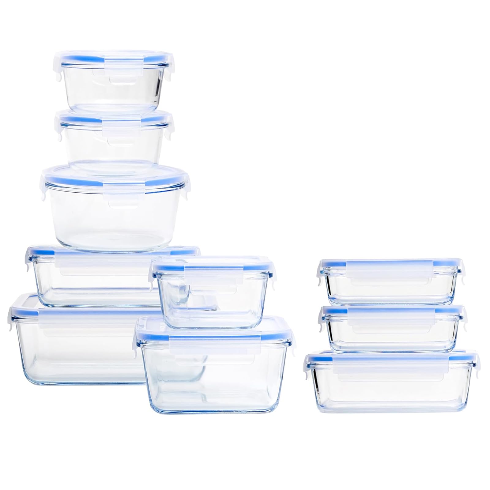 Diyrap 20-Piece Glass Meal Prep Containers, 10 Count of Bases and Plastic Lids,Glass Food Storage Containers with Lids, Airtight Glass Lunch Bento Boxes,Transparent, Blue