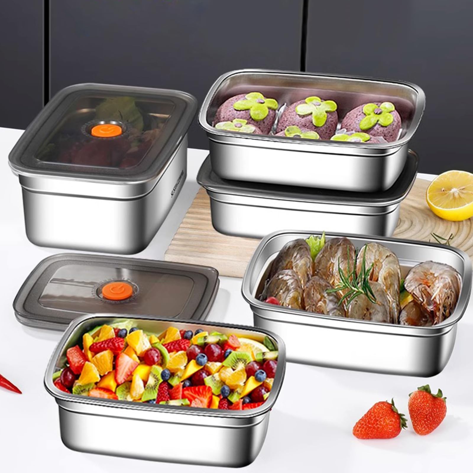 TRBIDRBO 2 PCSFood Storage Containers with Lids Airtight (2 Containers & 2 Lids), Leak proof Storage Box Meat Container for Fridge Nestable Dishwasher Freezer Safe