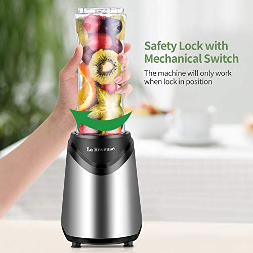 Smoothies Blender Personal Size 300 Watts with 2 Pieces 18 oz BPA Free Portable Travel Sports Bottles (Silver 2 Cups)