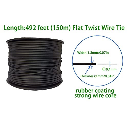 hun Soft Plant Tie,Flat and Flexible Garden Twine for Plants,Reusable Twist Ties (Black, 492 feet)