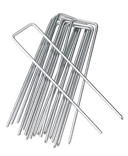 6 Inches Heavy Duty Galvanized Steel Garden Stakes Staples Securing Pegs for Securing Weed Fabric Landscape Fabric Netting Ground Sheets and Fleece, Christmas Decoration Accessories (20, Silver)