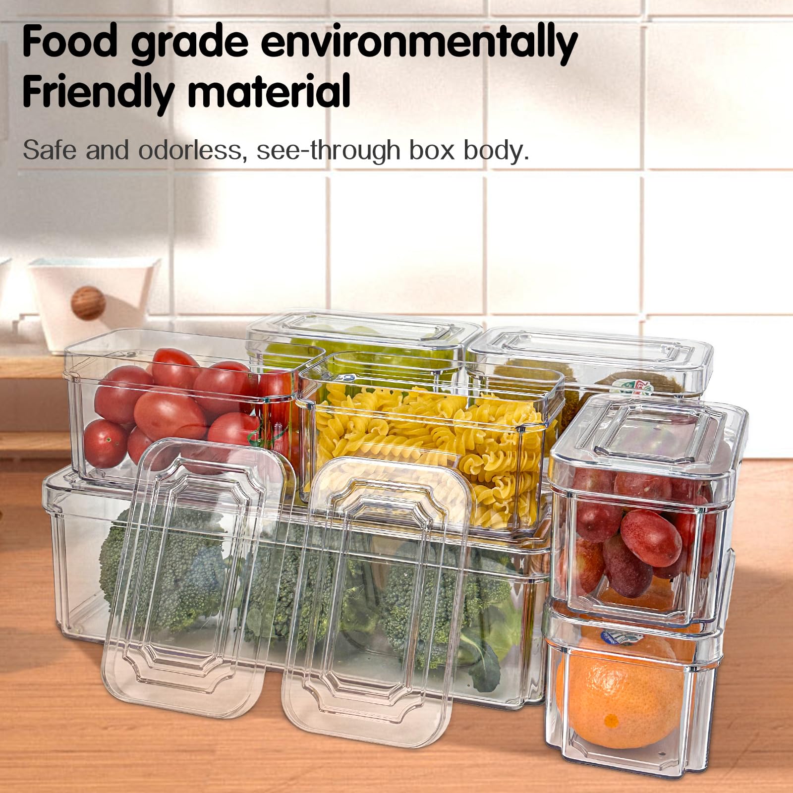 zvopvo Fridge Organizer, Stackable Refrigerator Organizer Bins with Lids, BPA-Free Produce Fruit Storage Containers for Storage Clear for Kitchen, Vegetable Storage [10-Pack]