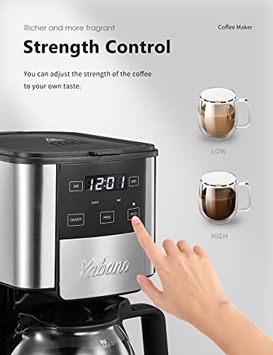 Programmable Coffee Maker, 12 Cups Coffee Pot with Timer and Glass Carafe, Brew Strength Control, Keep Warming, Mid-Brew Pause, Coffee Machine with Permanent Coffee Filter Basket, Anti-Drip System