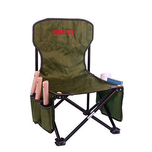 IDEALUX Garden Tools Set, Gardening Outdoor Folding Camping Chairs with Garden Tool Bag, 3 Steel Garden Tools, Gardening Seats Gardening Chair Seniors with Garden Folding Stool Lawn Chair（Army Green）