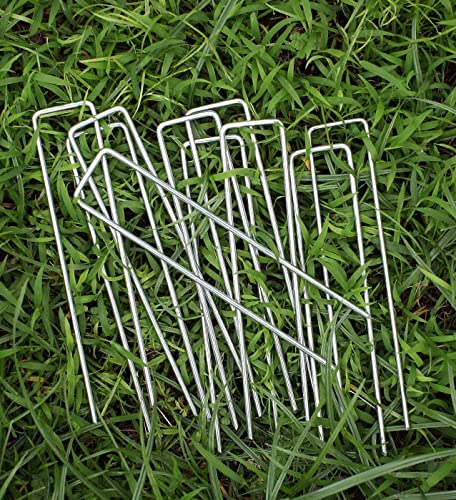6 Inches Heavy Duty Galvanized Steel Garden Stakes Staples Securing Pegs for Securing Weed Fabric Landscape Fabric Netting Ground Sheets and Fleece, Christmas Decoration Accessories (20, Silver)