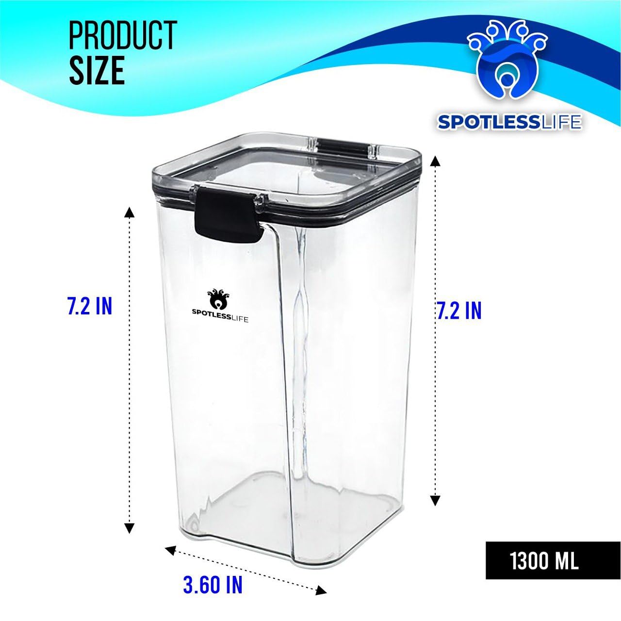 SPOTLESSLIFE Pantry Food Storage Container - 60oz - Tall Kitchen Canister with Airtight Lid, Clear Organizer for Dry Ingredients, Flour, Cereal β Large Sealed Container for Kitchen and Pantry