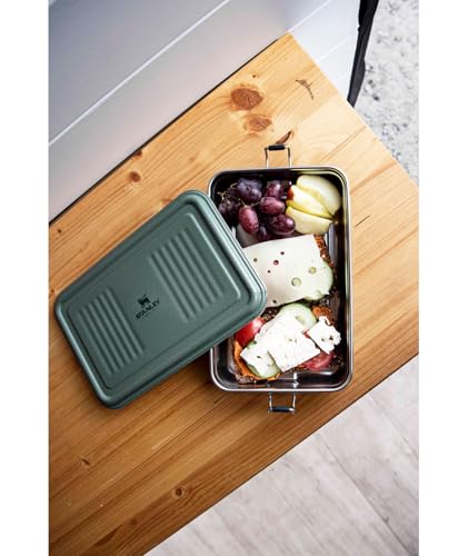 STANLEY Classic Legendary Useful Box 2.11 qt | Metal Snack and Lunch Box | Durable Stainless Steel Travel Food Storage Container | Hiking, Camping, School, or Work | BPA-Free | Hammertone Green