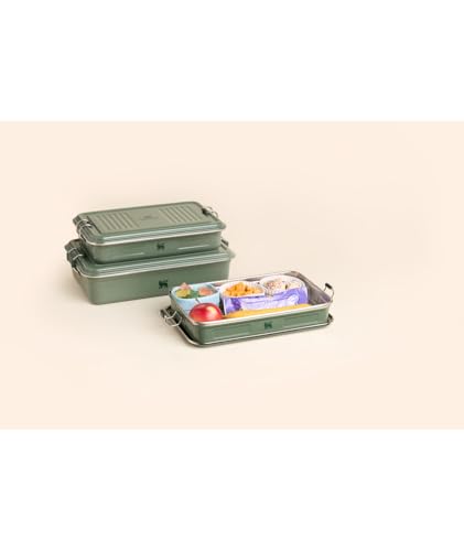 STANLEY Classic Legendary Useful Box 2.11 qt | Metal Snack and Lunch Box | Durable Stainless Steel Travel Food Storage Container | Hiking, Camping, School, or Work | BPA-Free | Hammertone Green