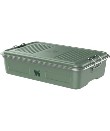 STANLEY Classic Legendary Useful Box 2.11 qt | Metal Snack and Lunch Box | Durable Stainless Steel Travel Food Storage Container | Hiking, Camping, School, or Work | BPA-Free | Hammertone Green