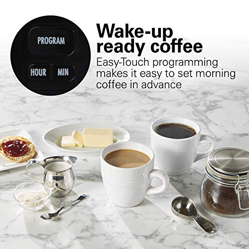 Hamilton Beach 12 Cup Programmable Front-Fill Drip Coffee Maker with Glass Carafe, Auto Shutoff, 3 Brew Options, Black with Stainless & Chrome Accents (46321)