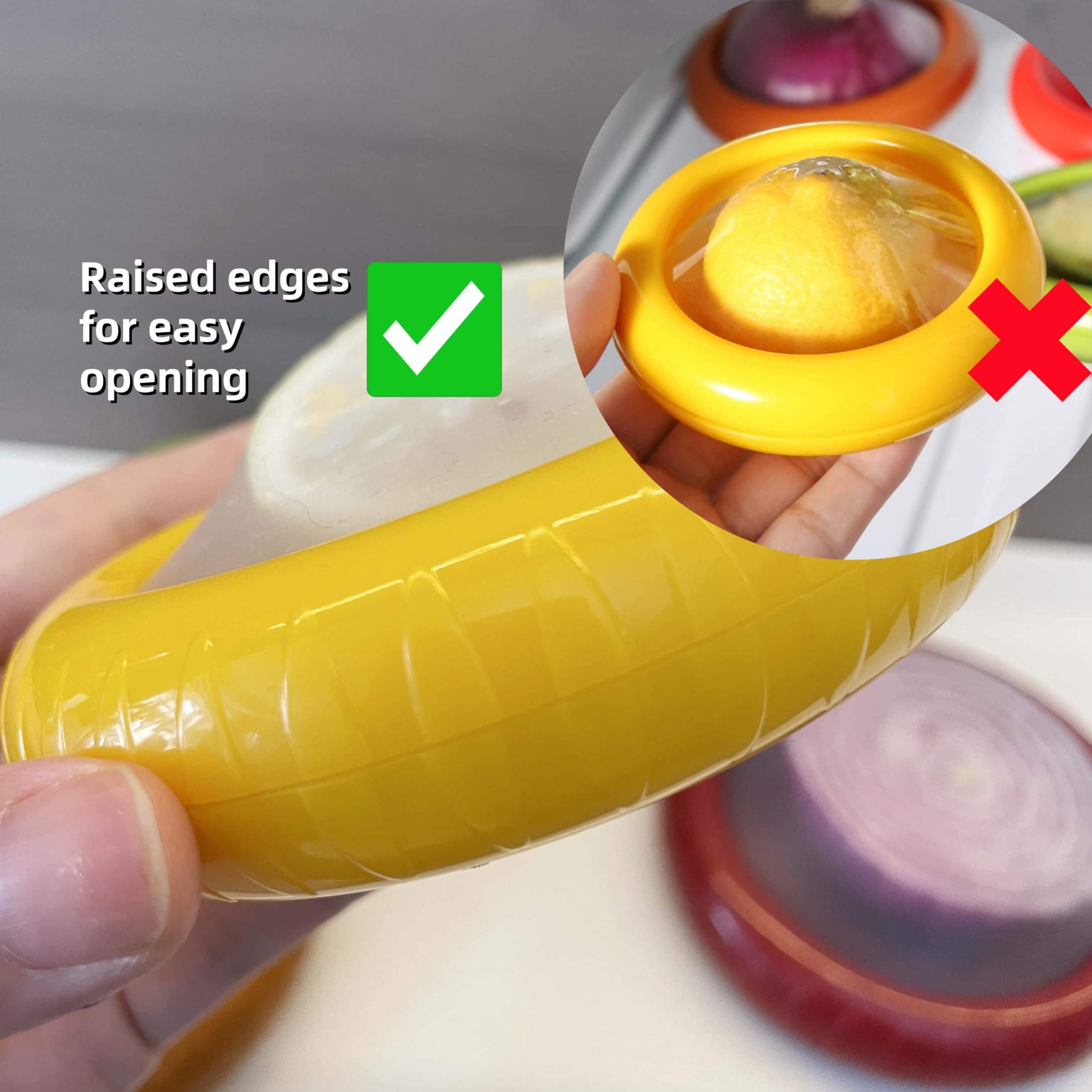 Taoddoe Silicone Avocado Saver Onion Storage, Set of 4 Reusable Fruit Containers for Fridge,Airtight Fresh Vegetable Keeper for Garlic, Onions, Lemon Freshness Box