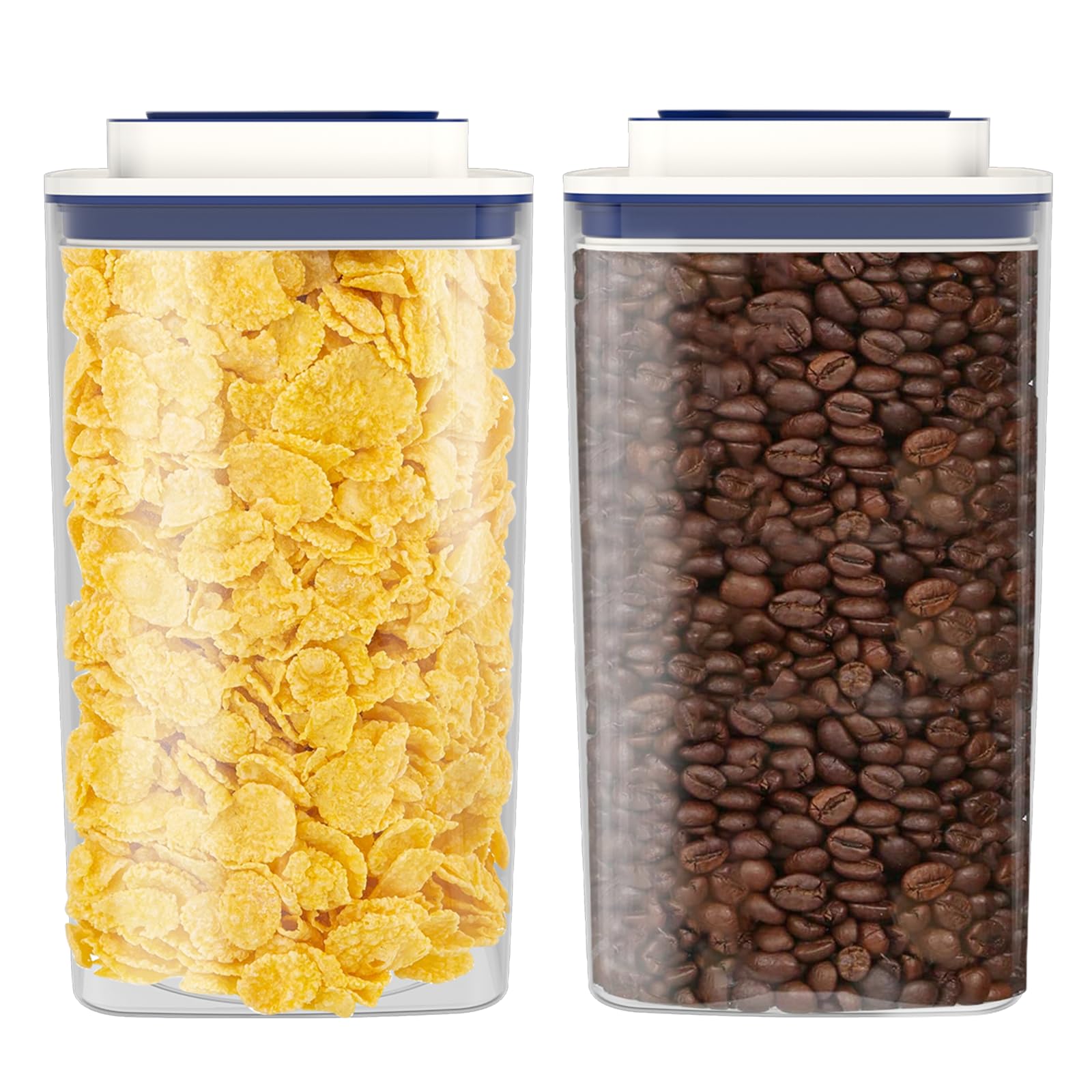 Bakpoco Airtight Food Storage Containers with Lid Vacuum Seal Storage Containers for Coffee Bean Cereal Snack, 2 Pack * 1.3 Qt Clear Leak-proof Kitchen and Pantry Organization Canisters