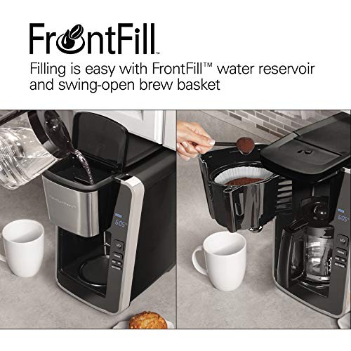 Hamilton Beach 12 Cup Programmable Front-Fill Drip Coffee Maker with Glass Carafe, Auto Shutoff, 3 Brew Options, Black with Stainless & Chrome Accents (46321)