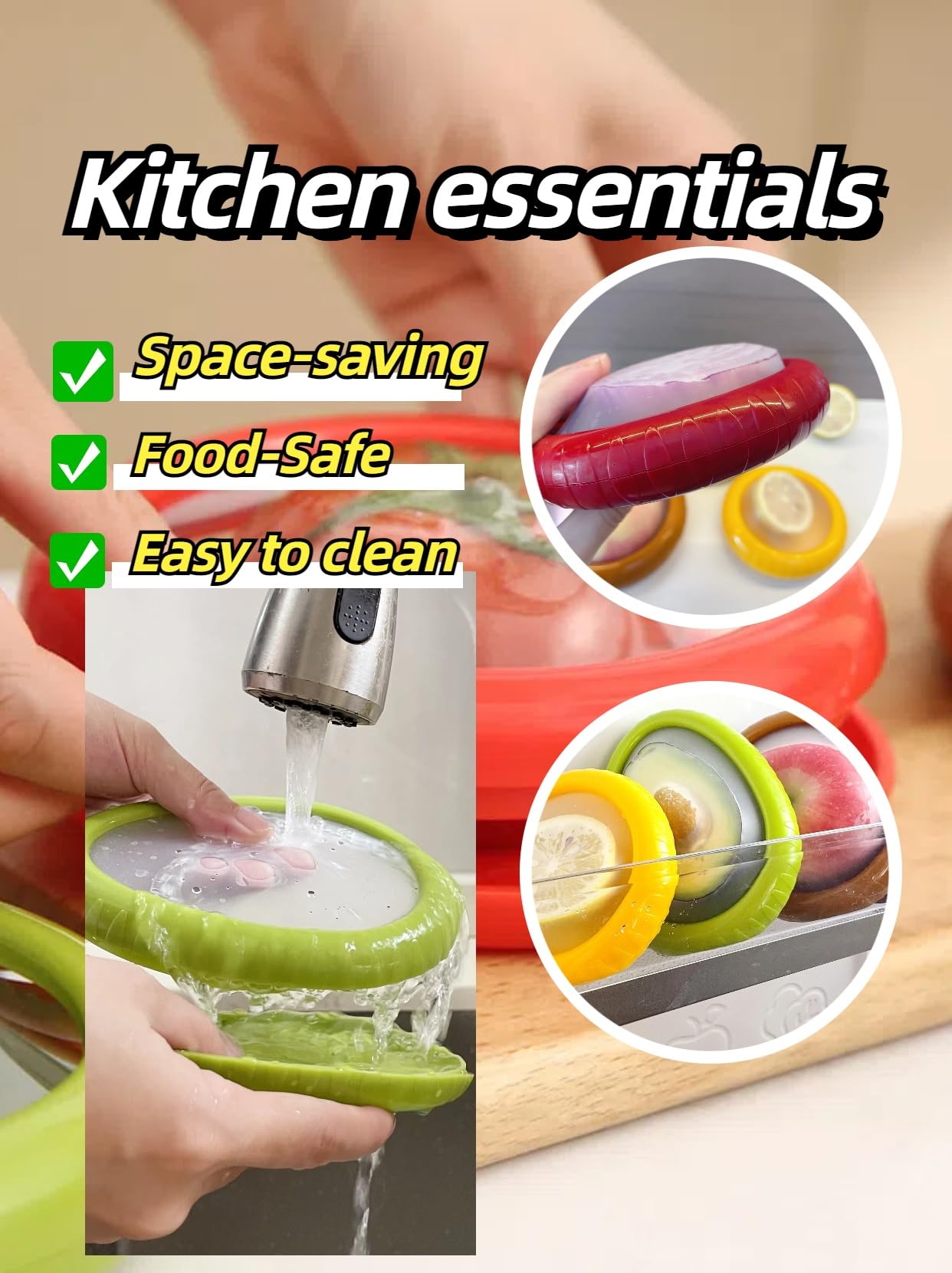Taoddoe Silicone Avocado Saver Onion Storage, Set of 4 Reusable Fruit Containers for Fridge,Airtight Fresh Vegetable Keeper for Garlic, Onions, Lemon Freshness Box