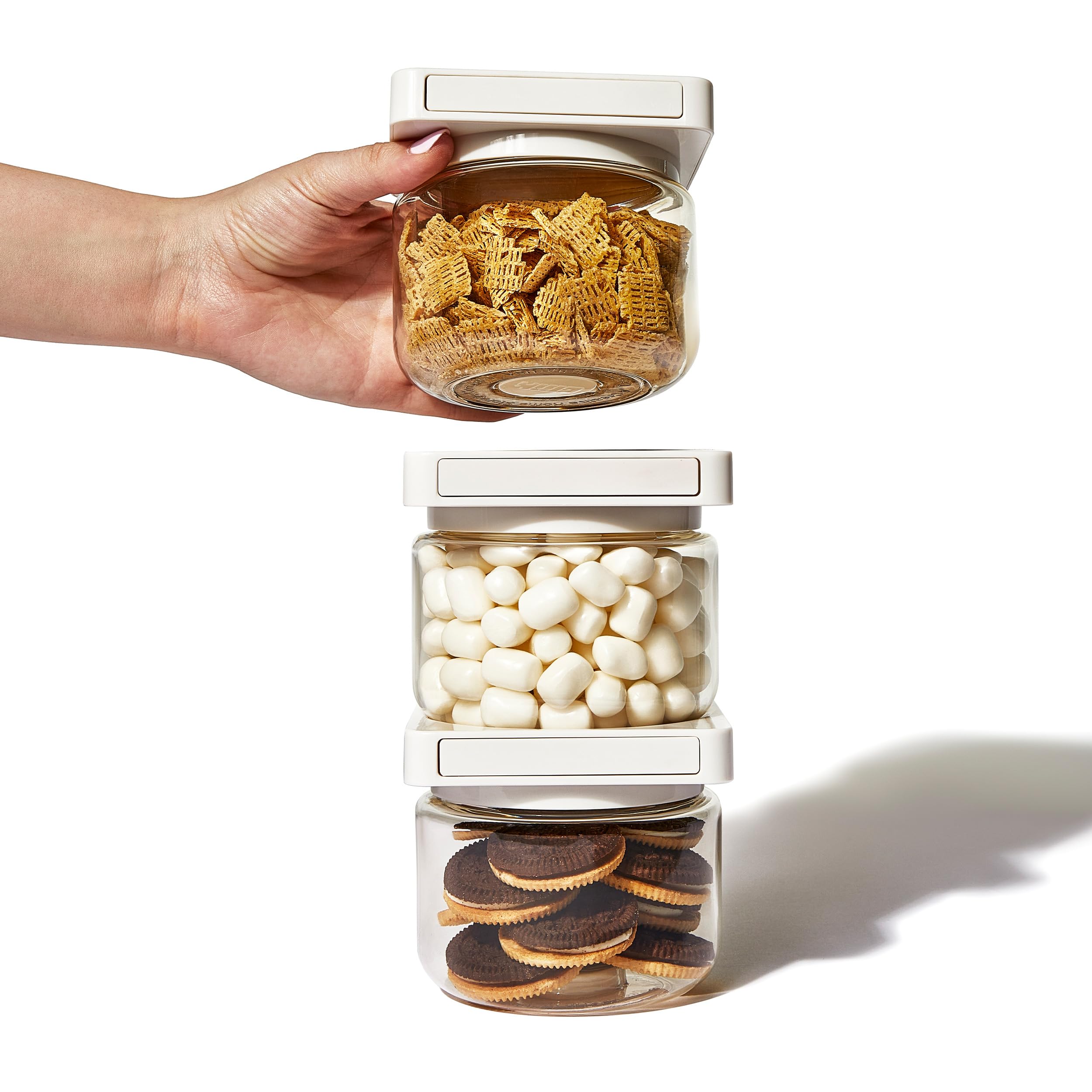 Cliik 3-Pack Magnetic Stackable Kitchen Containers, Jars for Organization and Storage, Kitchen Storage & Pantry Organizer with Lid, Shatterproof, Leakproof & Airtight