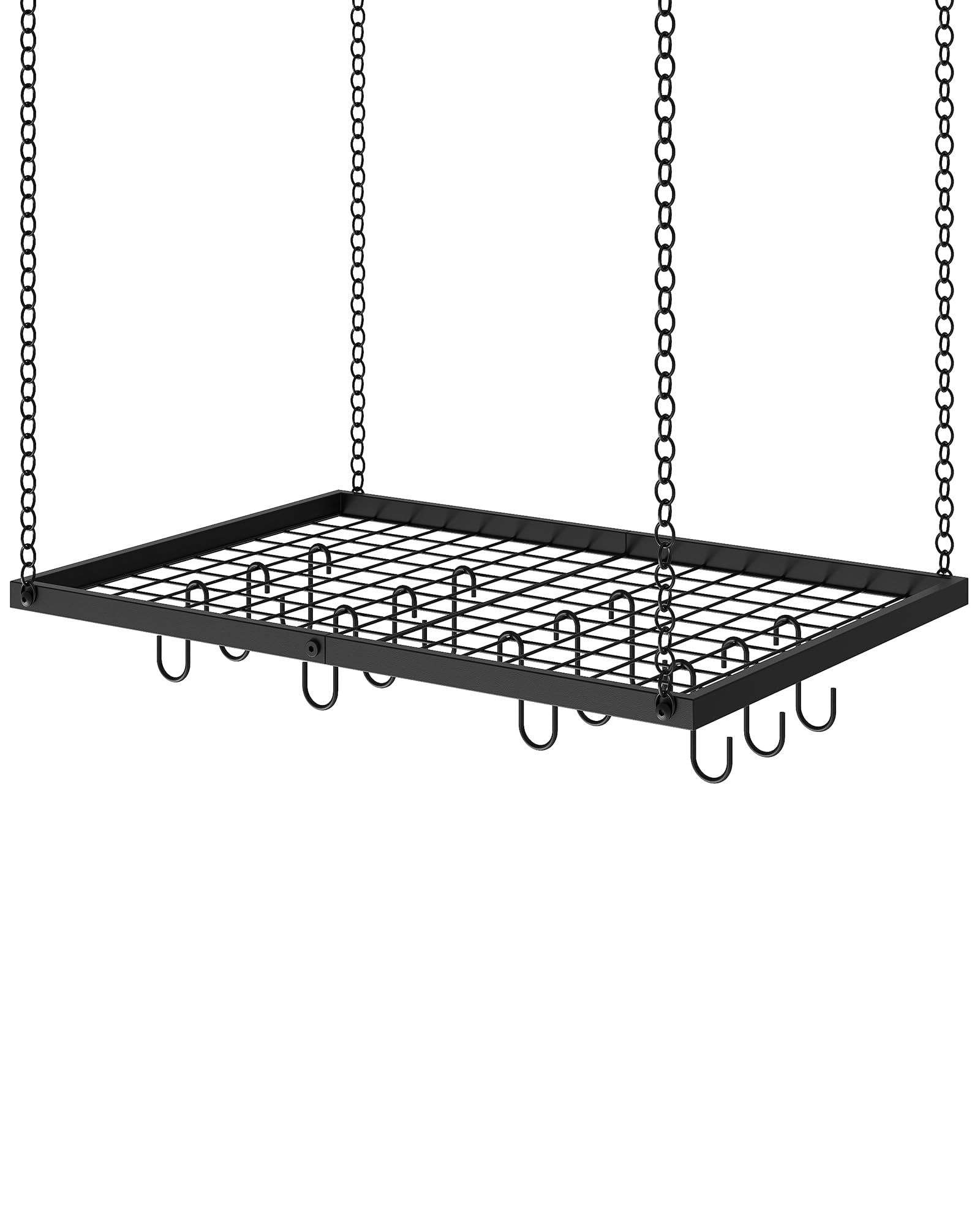 CHOEZON Hanging Pot Rack, Ceiling Mounted Pot Hanger for Kitchen, Metal Cookware Storage Organizer with 12 Hooks, for Storage of Cookware, Utensils in Kitchen, 23.7" L, Black TPR03BB
