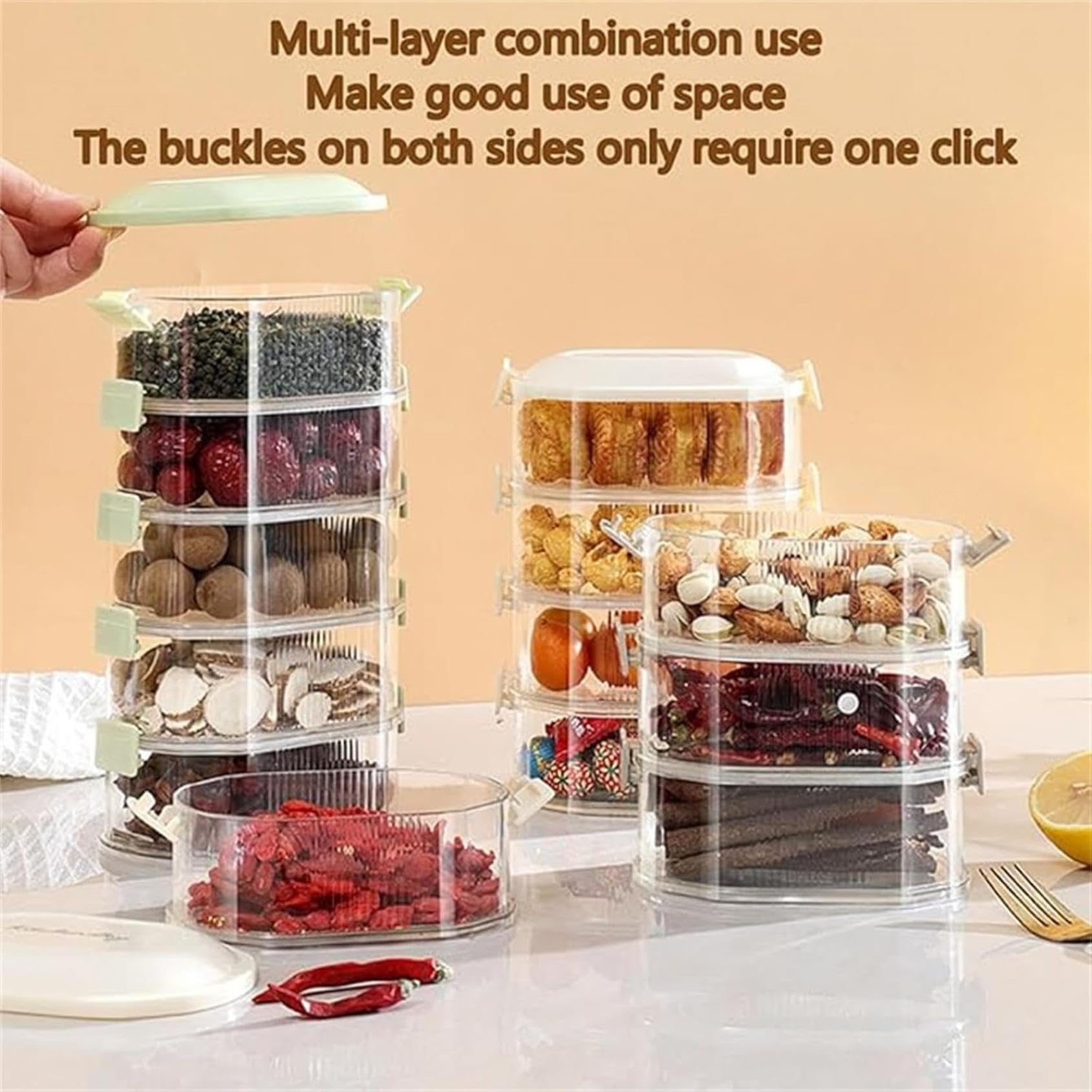 Multi Layered Seasoning Storage Box Food Storage Containers with Lids Airtight Containers Plastic for Organizing Pantry for Organizing Fruits, Vegetables, Lunches (White, Three layers)