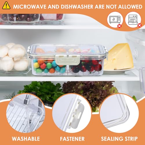 Wuoerr Snack Box Container, Portable Snack Box Container, Divided Serving Tray with Lid and Snackle Box, Clear Organizer for Veggie, Tray, Candy, Fruits, Nuts, Snacks (4 Compartments)