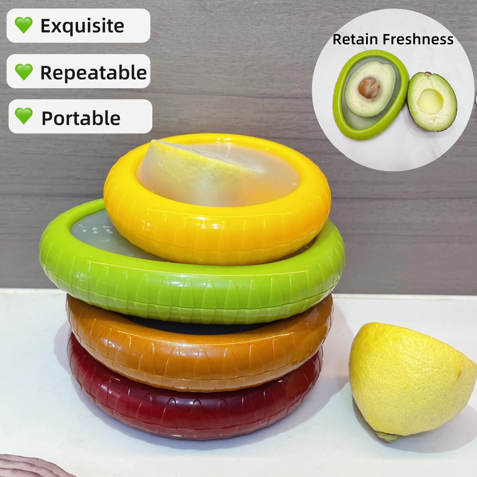 Taoddoe Silicone Avocado Saver Onion Storage, Set of 4 Reusable Fruit Containers for Fridge,Airtight Fresh Vegetable Keeper for Garlic, Onions, Lemon Freshness Box