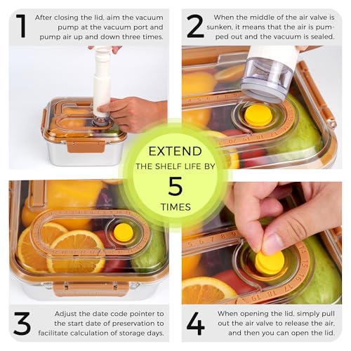 Vacuum Sealed Container,with Vacuum Pump,Stainless Steel Vacuum Food Storage Container,for Food Storage,Kitchen Storage ,Keep Food Fresh 5 Times Longe