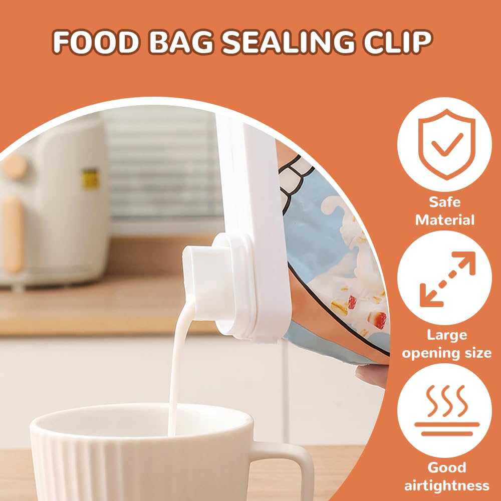 Food Bag Clips with Pour Spouts, Food Bag Sealing Clip with Pour Spout, Seal and Pour Bag Clip, Bag Pouring Clips, Bag Clip Pour Spout, Snack Clips That Pour Sealer Clips for Snack (2 PCS, Large)