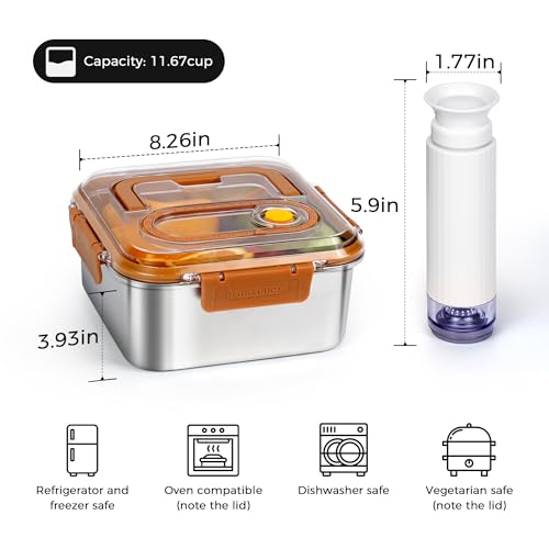 Vacuum Sealed Container,with Vacuum Pump,Stainless Steel Vacuum Food Storage Container,for Food Storage,Kitchen Storage ,Keep Food Fresh 5 Times Longe