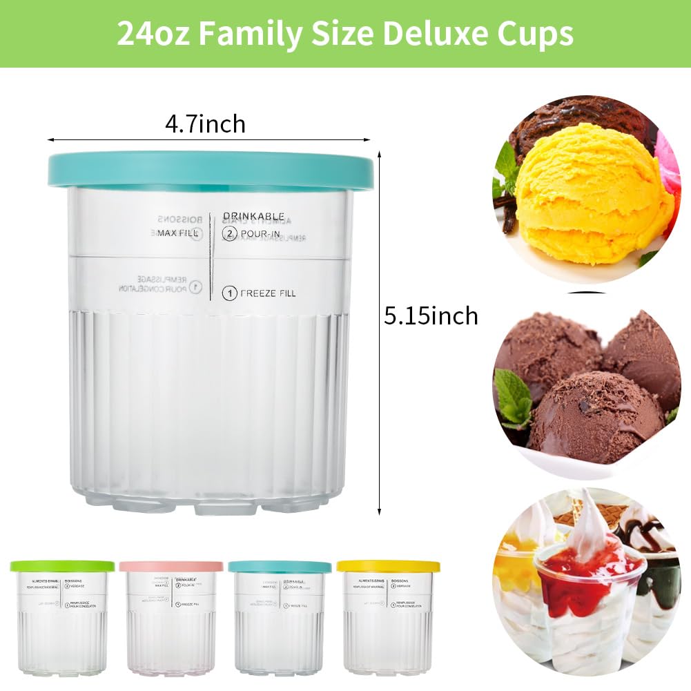 WSSJHYY Ninja creami pints and lids - 4 pack,24 oz NC500 NC501 Ice Cream Pint Cups fit for Ninja Delux Ice Cream Maker,Dishwasher Safe, BPA-Free, Leak Proof - four colors