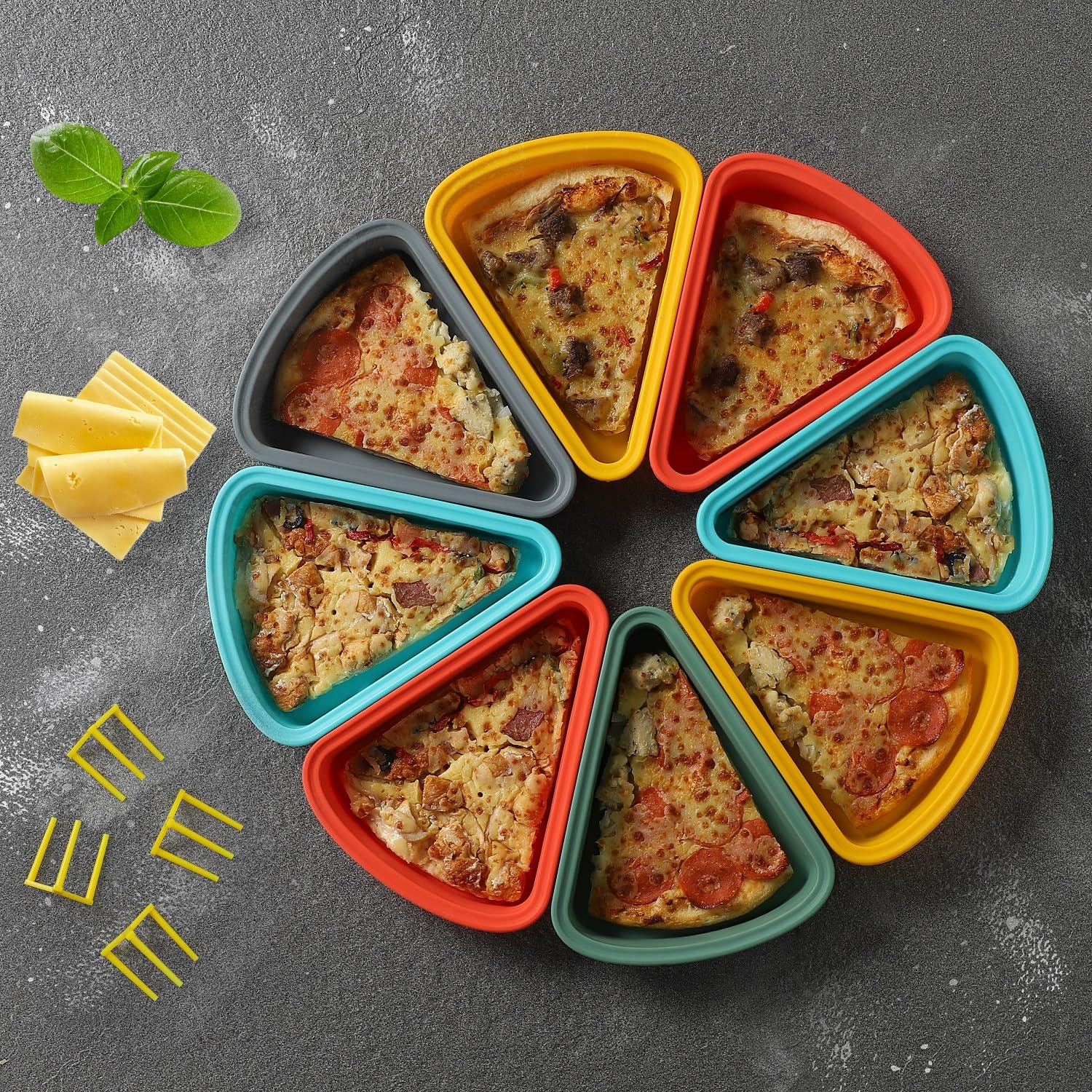 KEVJES 5Pack Reusable Silicone Leftover Pizza Slice Storage Container Box with Air-tight Lids-BPA Free,Fits Single Slice up to 16β,Save Space,Refrigerator organizer. (Space Grey)