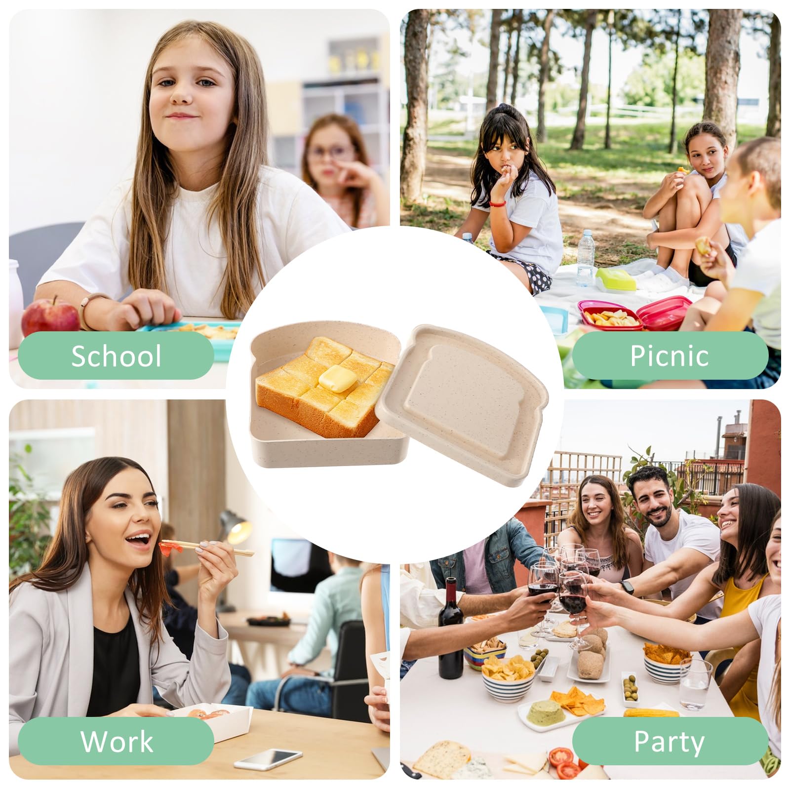 Piriuuo 2 Pcs Sandwich Containers Toast Shape Sandwich Box Sandwich Containers for Lunch Boxes Reusable Food Storage Sandwich Container with Lid, Microwave & Dishwasher Safe