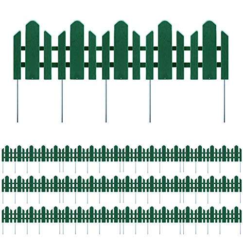 Sunnyglade 12 Pack Garden Edging Decorative Border Recycled Plastic Landscape Garden Fence Flexible No-Dig Spikes,Dark Green