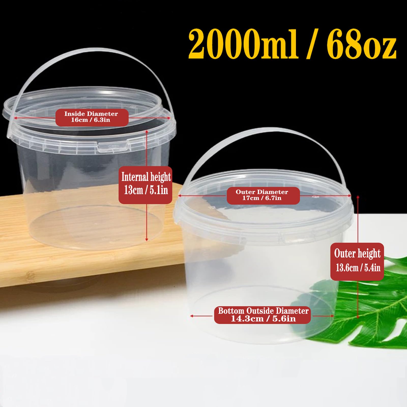 SHPii 68 oz Ice Cream Tub with Lid, Tamper Proof, BPA Free, Freezer and Microwave Safe Food Storage Container, Reusable Airtight Container, Leak Proof Tub for Snacks Deli Fruits, Drinks.(10 pack)