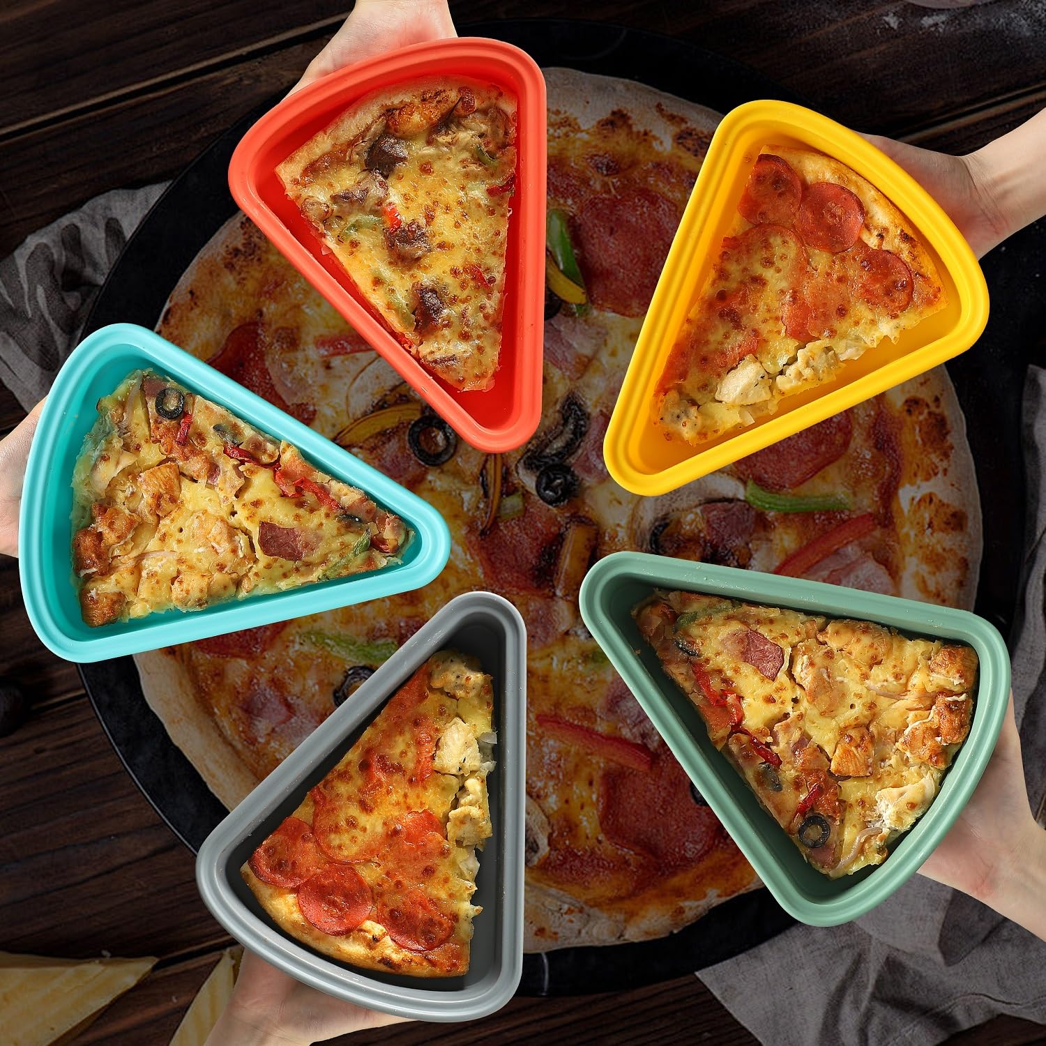 KEVJES 5Pack Reusable Silicone Leftover Pizza Slice Storage Container Box with Air-tight Lids-BPA Free,Fits Single Slice up to 16β,Save Space,Refrigerator organizer. (Space Grey)