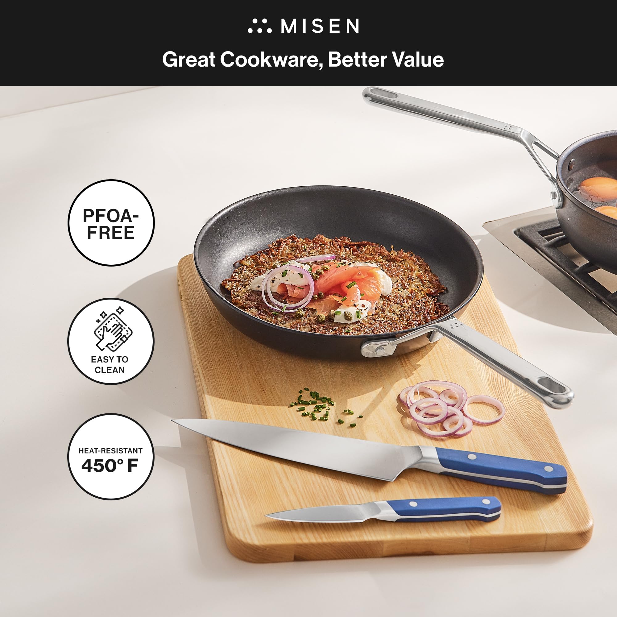 Misen Nonstick Frying Pan - Non Stick Fry Pans for Cooking Eggs, Omelettes and More - 10 Inch Cooking Surface Nonstick Skillet