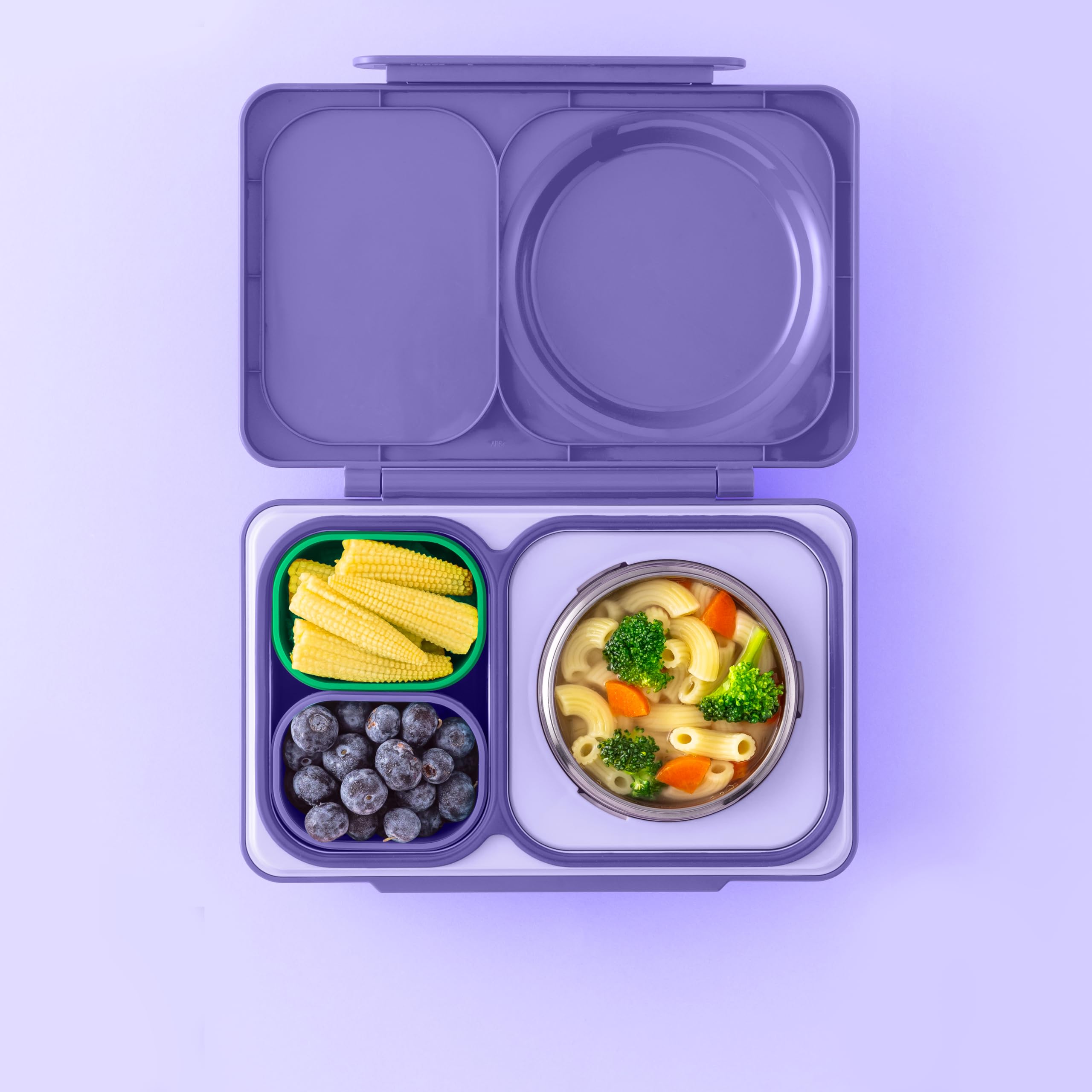 OmieBox UP (2 pack) Leakproof Dips Containers To Go, Salad Dressing Container, Condiment Container with Lids - Food Safe Silicone - 4.5 ounces (Purple/Green)