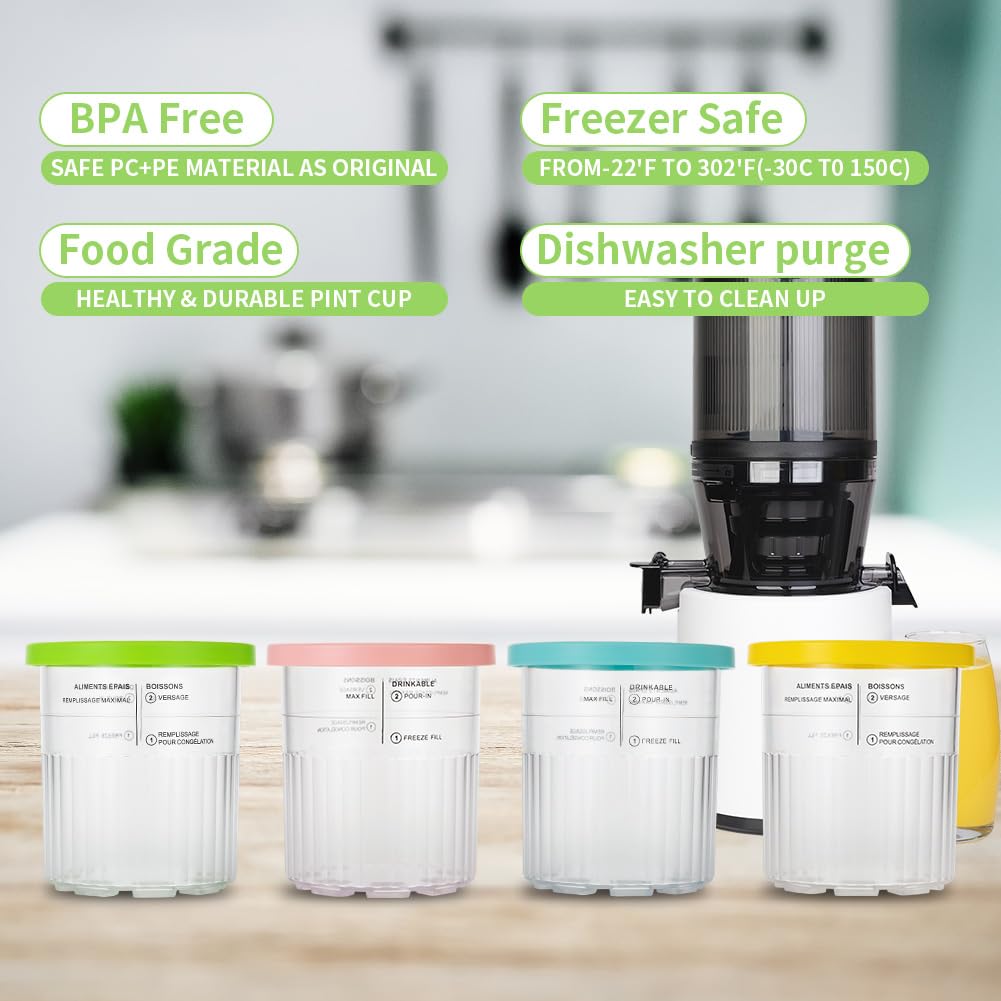 WSSJHYY Ninja creami pints and lids - 4 pack,24 oz NC500 NC501 Ice Cream Pint Cups fit for Ninja Delux Ice Cream Maker,Dishwasher Safe, BPA-Free, Leak Proof - four colors