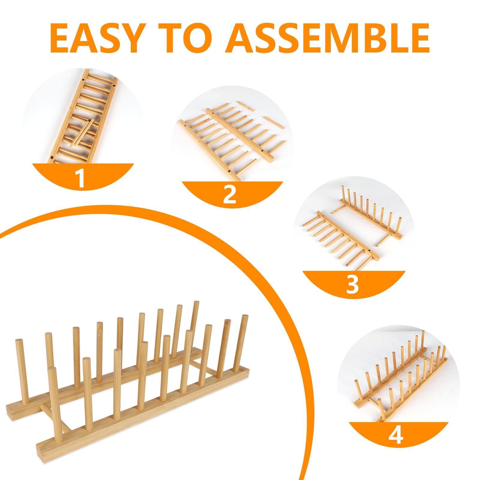 SAMEBUTECO Bamboo Wooden Dish Racks Plate Stand Holder Kitchen Cabinet Organizer 8 Slots Dish, Pots, Lids, Bowls, Cups, and Cutting Boards and Books Vertical Drainer