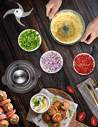 Electric Food Processor & Vegetable Chopper, Elechomes High Capacity 8-Cup Blender Grinder for Meat, Onion, Powerful 300W Motor & 4 Detachable Dual Layer Stainless Steel Blades, BPA-Free Glass Bowl