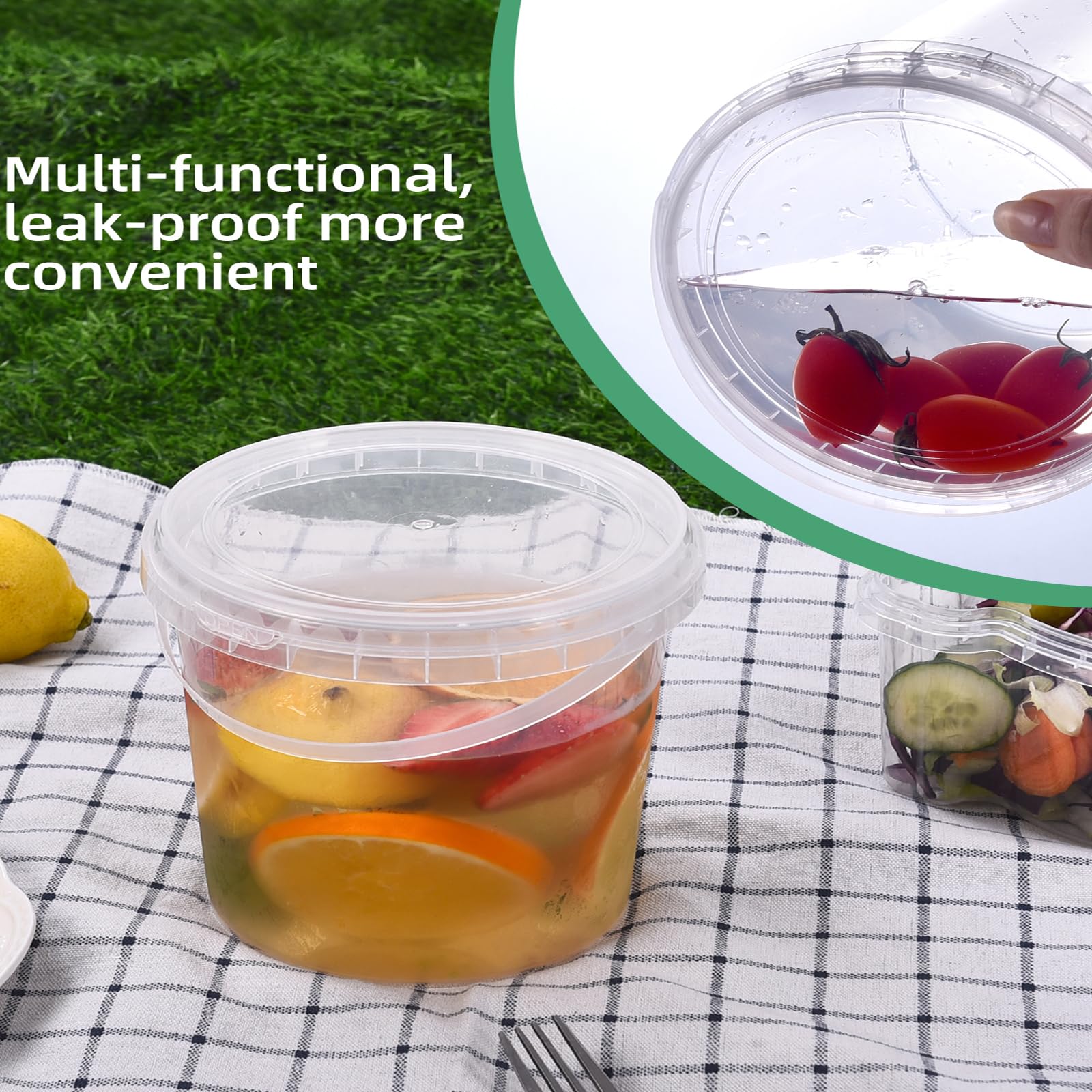 SHPii 68 oz Ice Cream Tub with Lid, Tamper Proof, BPA Free, Freezer and Microwave Safe Food Storage Container, Reusable Airtight Container, Leak Proof Tub for Snacks Deli Fruits, Drinks.(10 pack)